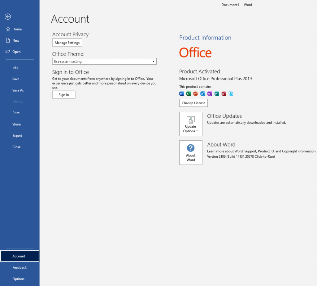 MS Office Change License - Software Self Help Guides